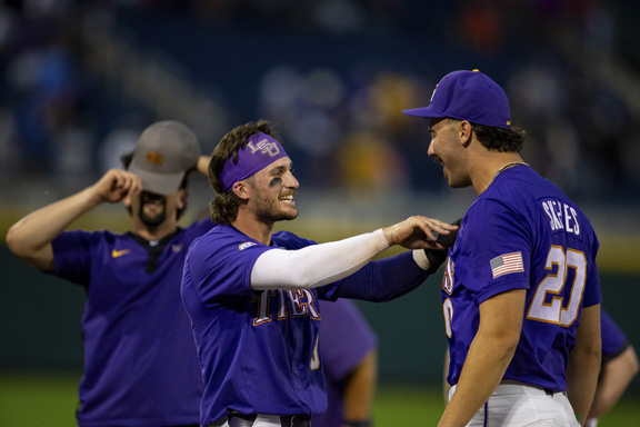 Pair of LSU players — Paul Skrenes and Dylan Crews — taken at top of ...